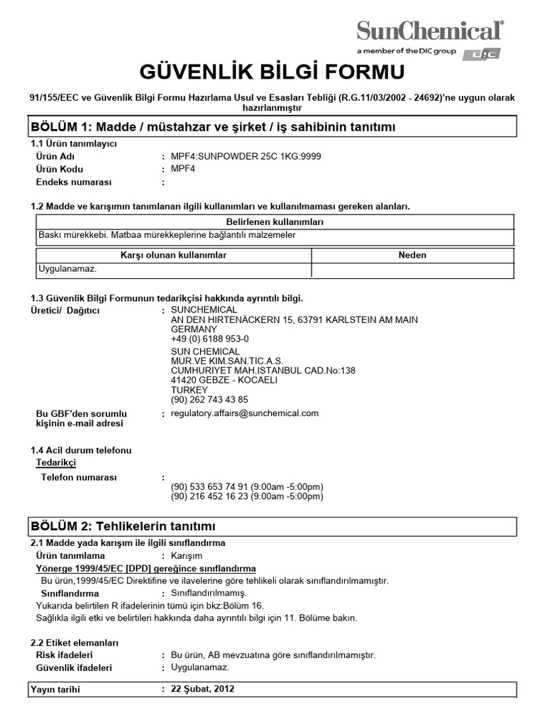 (MPF4) MSDS-TR | PDF