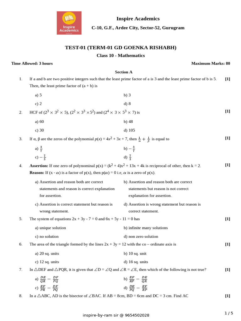 Half Yearly Sample Paper GD Goenka | PDF