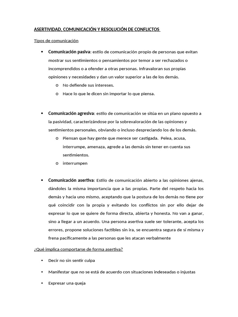 Comunicación, Asertividad y Conflictos | PDF