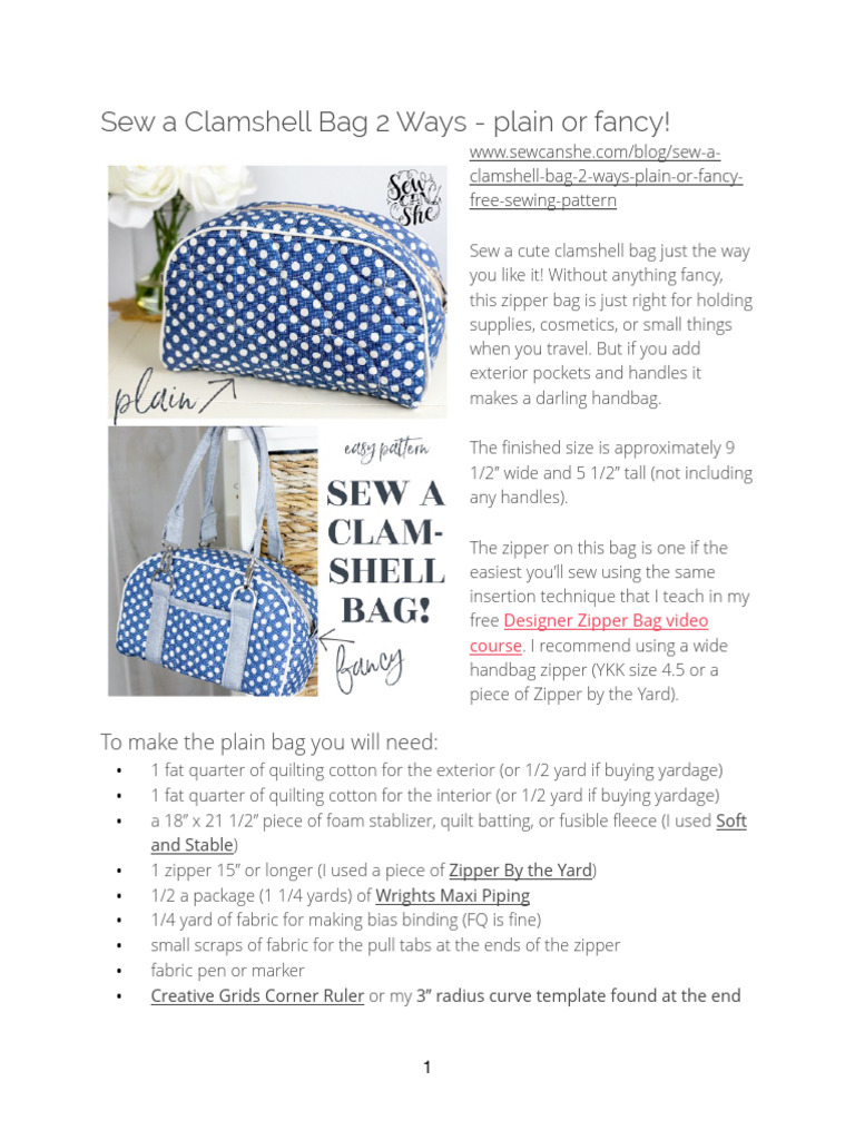 Clamshell Bag Pattern 2 Ways | PDF