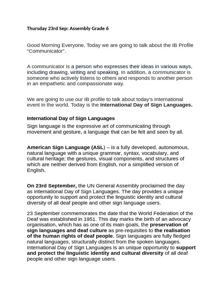 International Day of Sign Languages | PDF