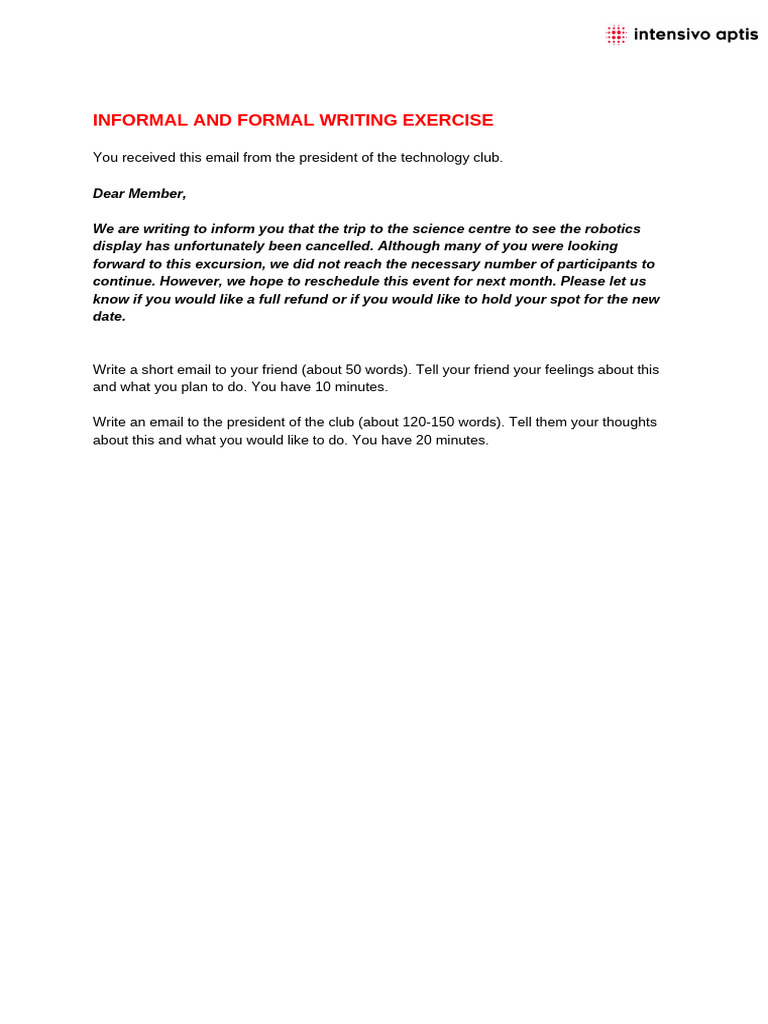 INFORMAL AND FORMAL WRITING EXERCISE | PDF