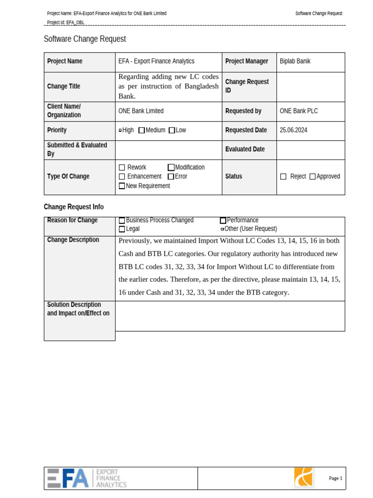 Software Change Request | PDF