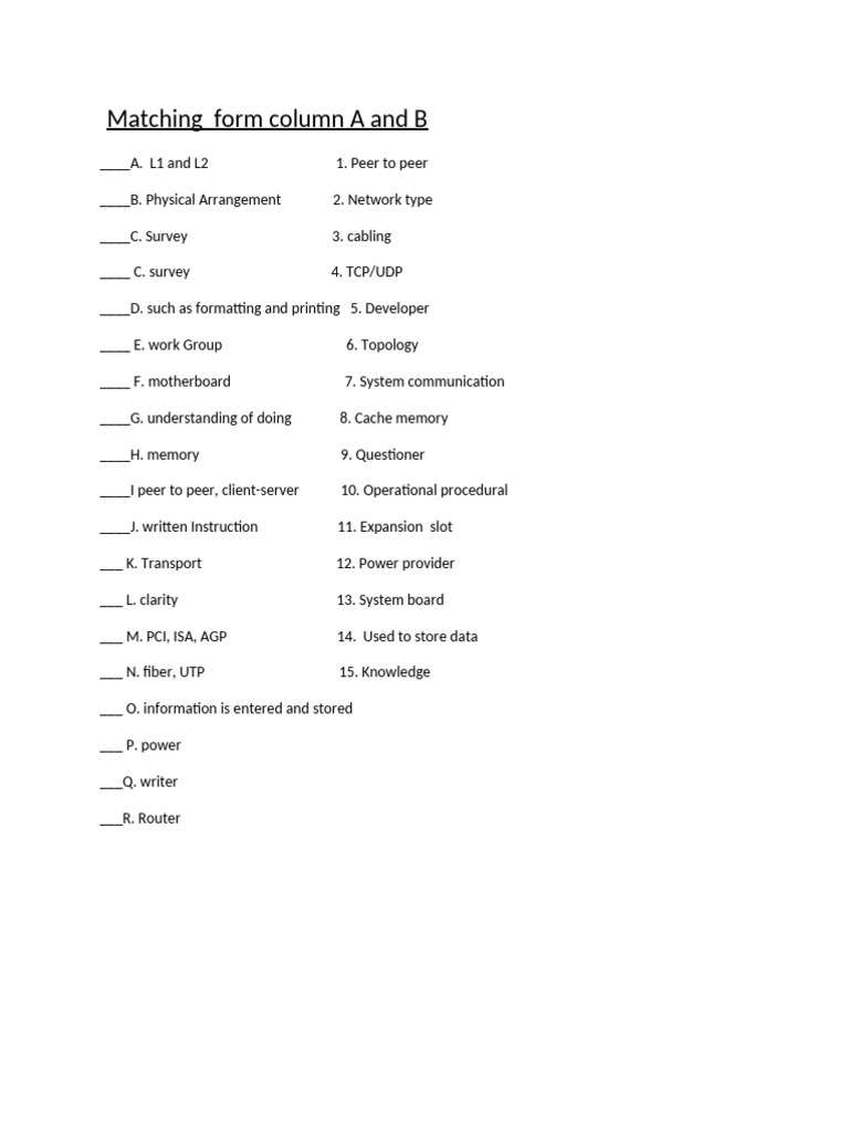 Matching form column A and B | PDF