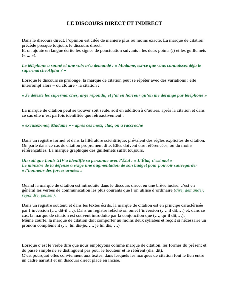 Le Discours Direct Et Indirect Còpia | PDF