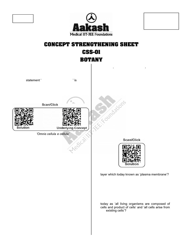 Concept Strengthening Sheet (CSS-01) Based on AIATS-01 (TYM_Phase-01 & 02)_Botany | PDF