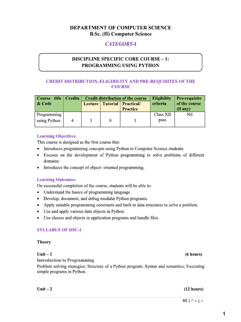 BSC (H) CS 1st Year | PDF