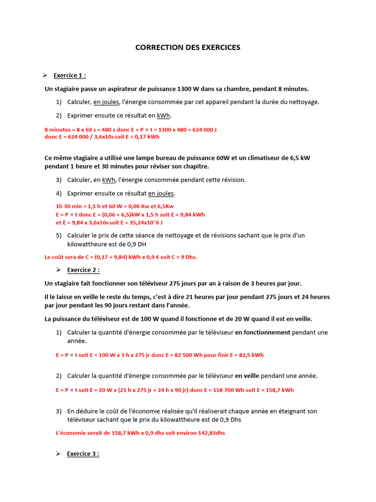 Énoncé Et Correction Des Exercices | PDF