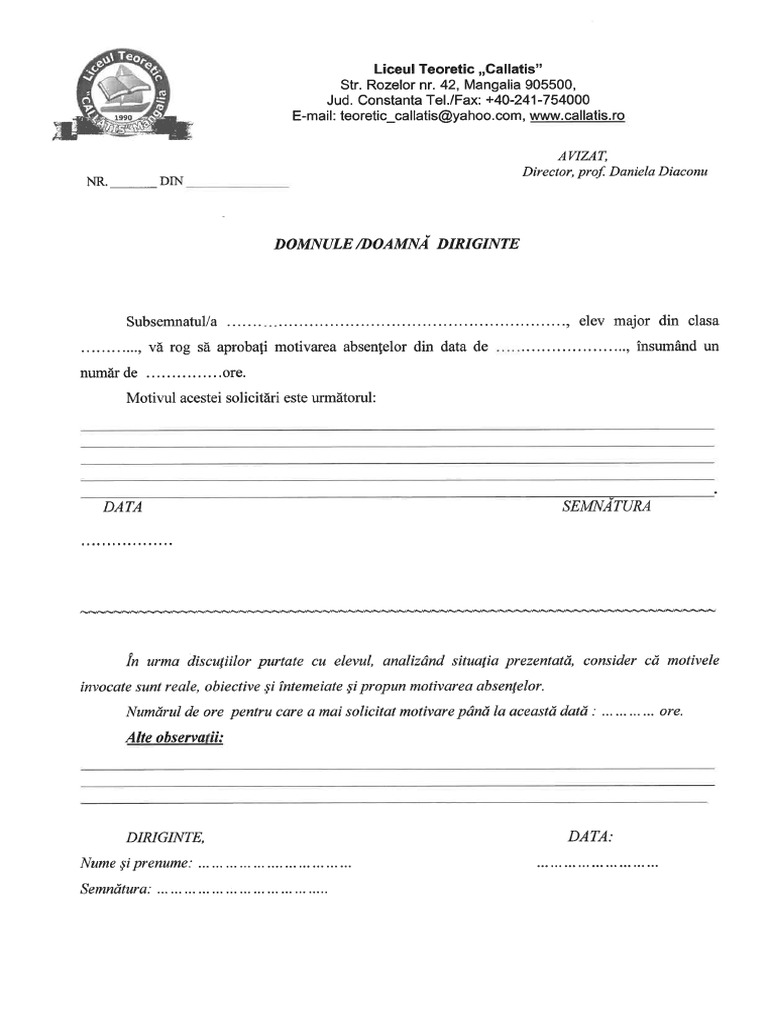 Cerere Invoire Ore Elev Major | PDF