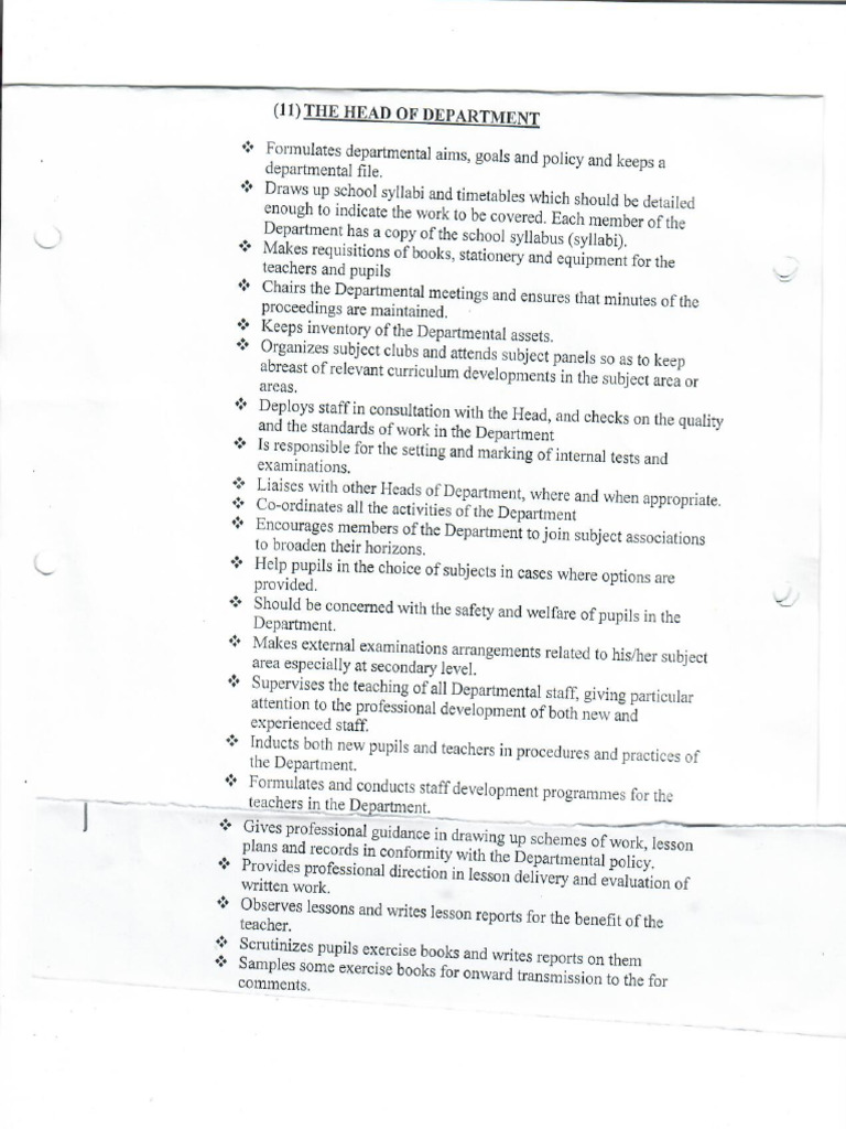 Duties - HOD | PDF