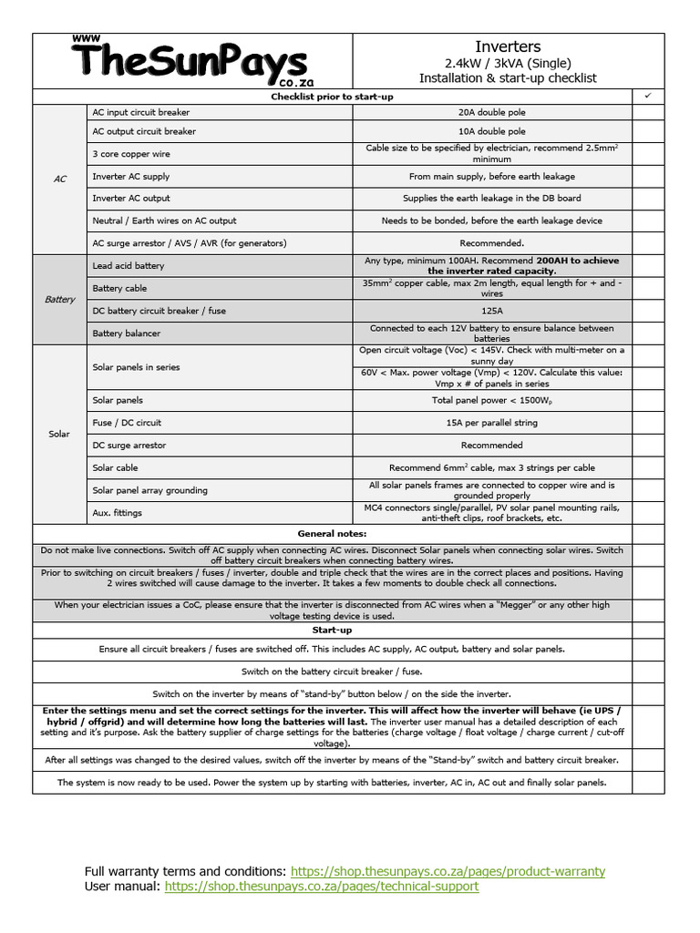 3kva Inverter Checklist | PDF