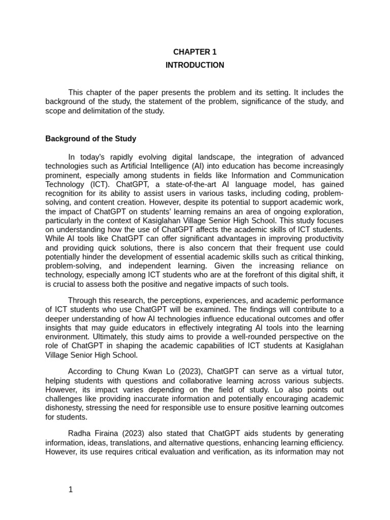 Effects of ChatGPT Usage On ICT Students Academic Skills at Kasiglahan ...