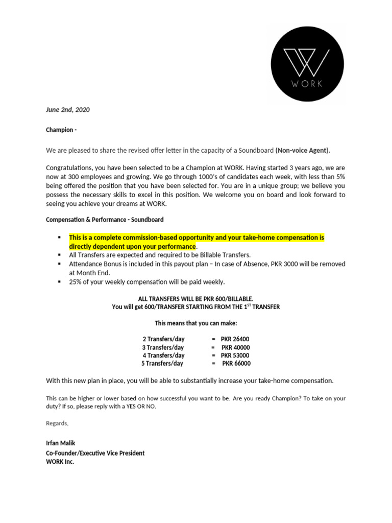 Offer Letter - | PDF