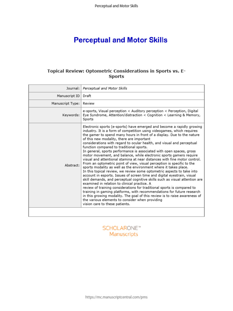 Topical Review Optometric Considerations in Sports Versus E-Sports | PDF