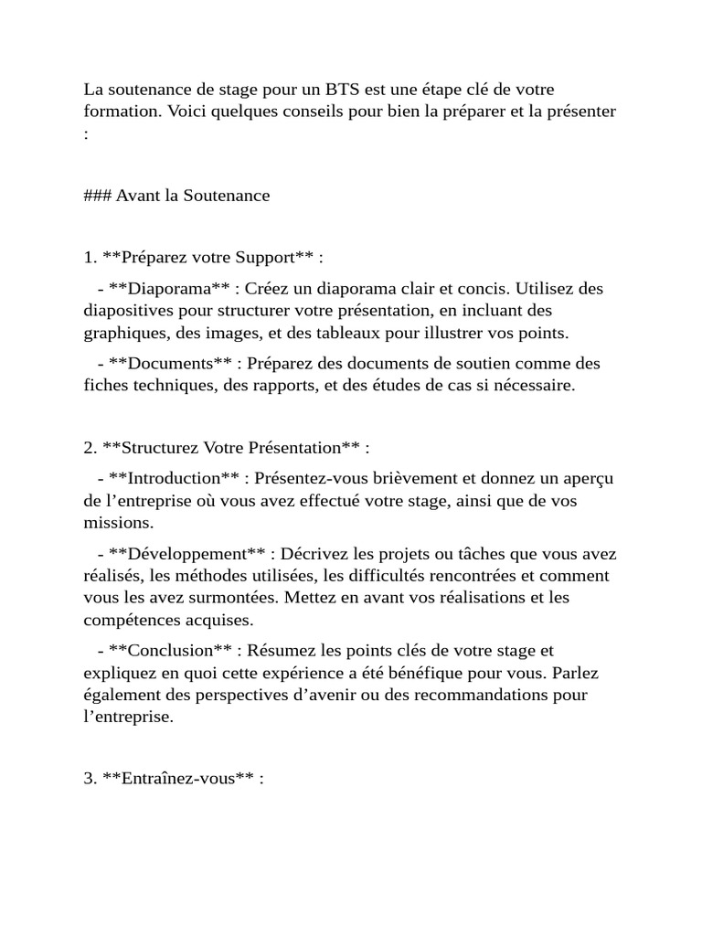 La soutenance de stage pour un BTS est une étape clé de votre formation | PDF