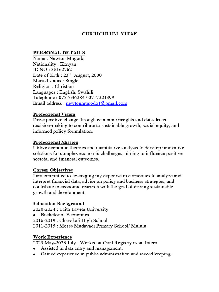 Curriculum Vitae Personal Details | PDF