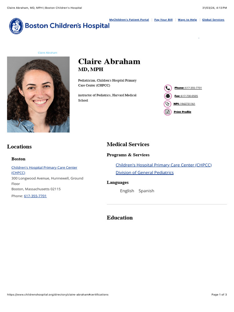 Claire Abraham, MD, MPH - Boston Children's Hospital | PDF