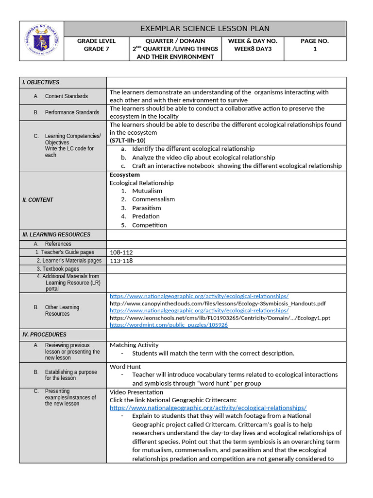 Exemplar Science Lesson Plan | PDF