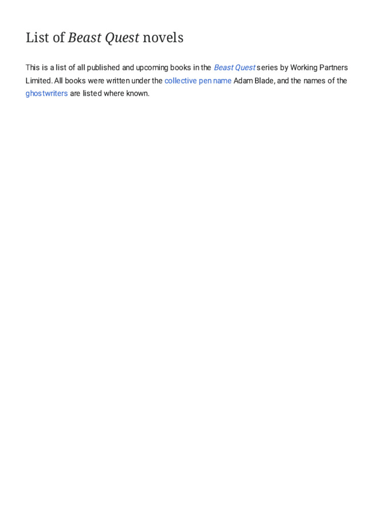 List of Beast Quest Novels - Wikipedia | PDF