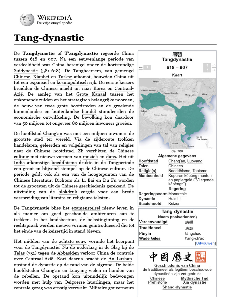 Tang-dynastie - Wikipedia | PDF