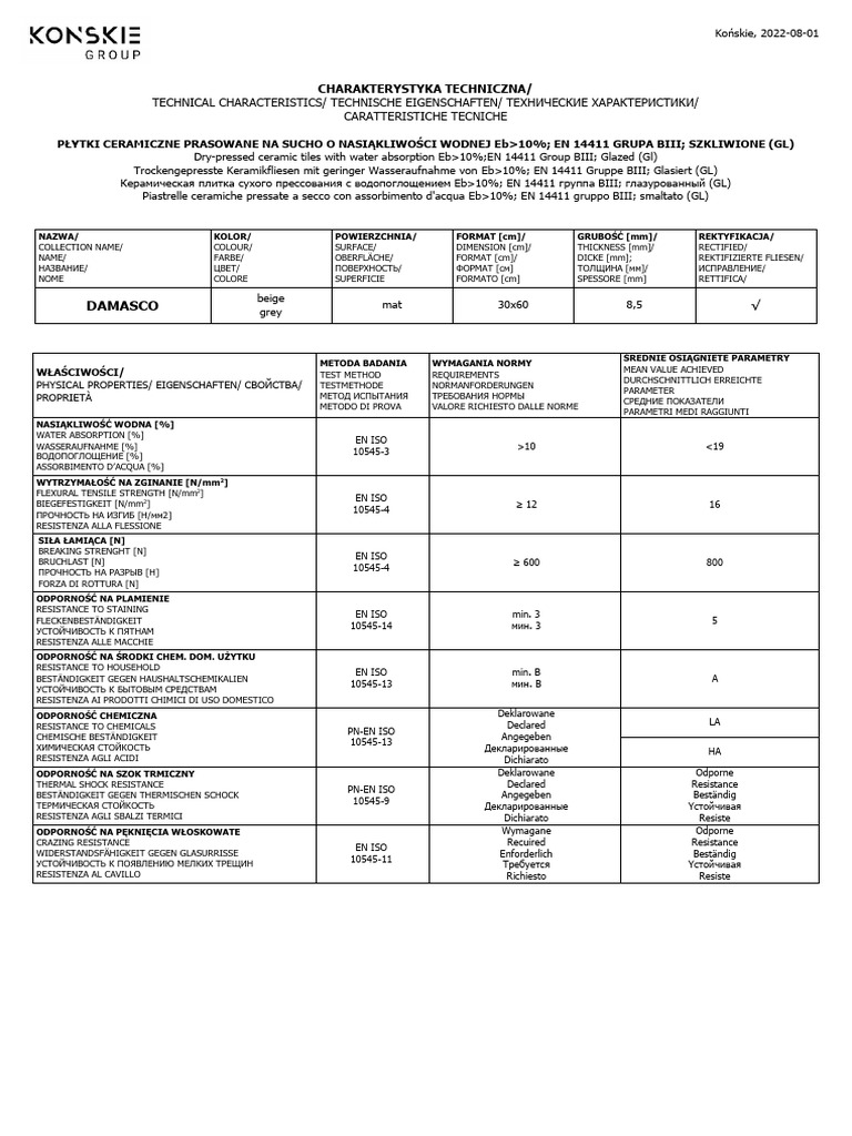 DAMASCO 30x60 CC BIII Charakterystyka-Techniczna | PDF