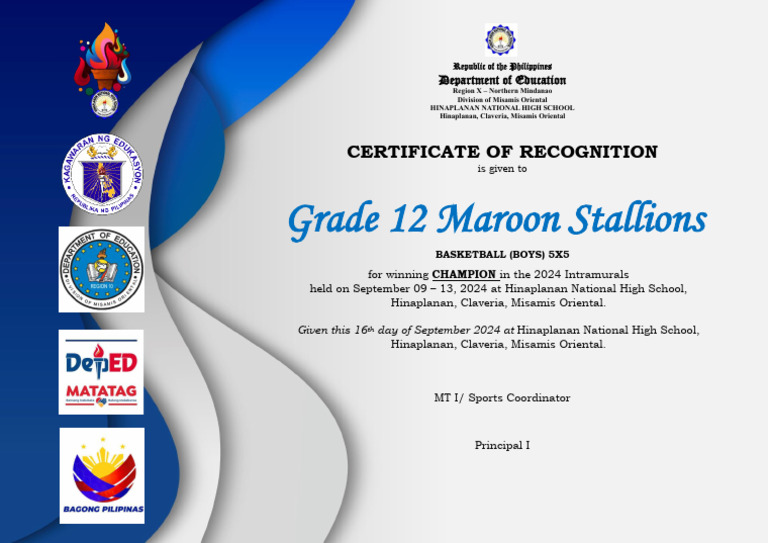Certificate of Recognition - Intrams | PDF