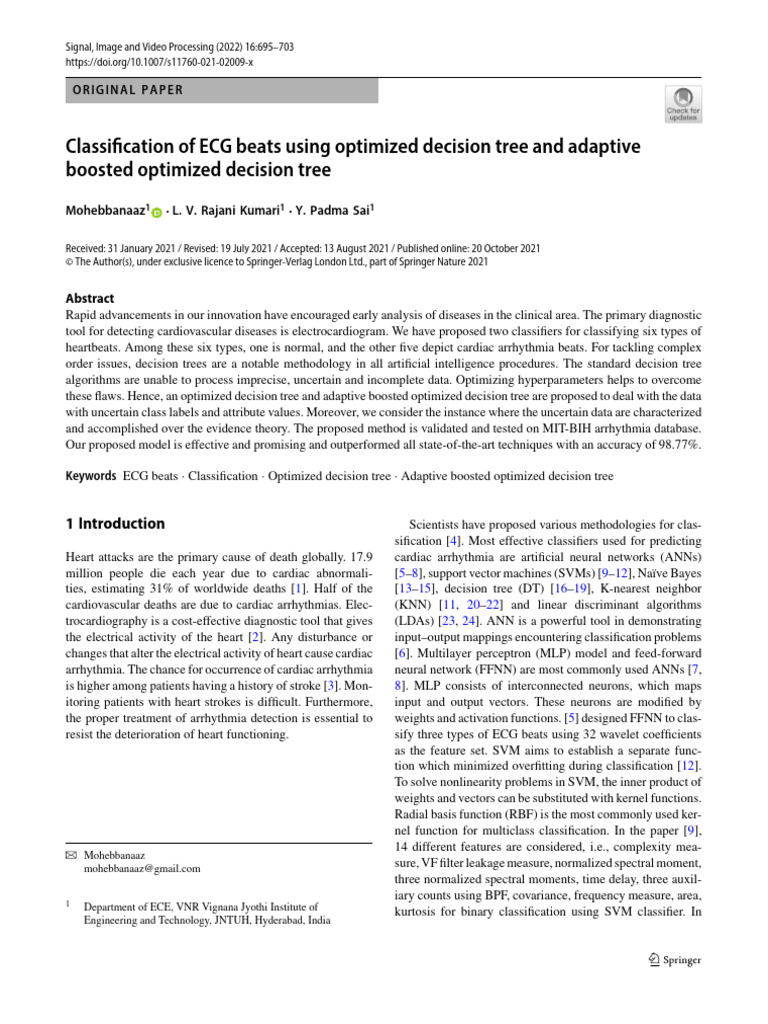 Classification of ECG Beats Using Optimized Decision Tree and Adaptive ...