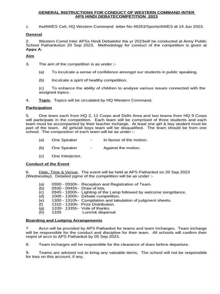 Gen Instr Comd Hindi Debate 2023 | PDF
