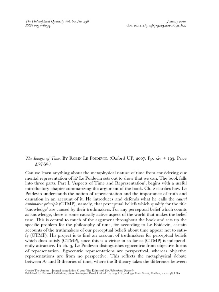Le Poidevin's Insights on Time Perception | PDF | Experience | Philosophy