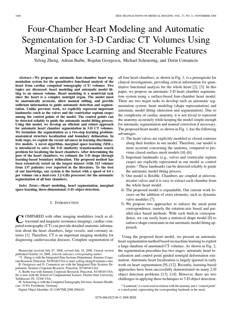 Four-Chamber Heart Modeling and Automatic Segmentation For 3-D Cardiac CT Volumes Using Marginal ...