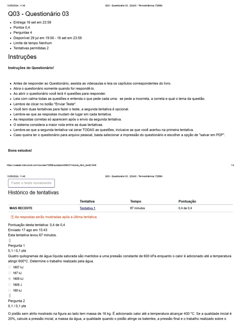 Q03 - Questionário 03 - 2024C - Termodinâmica (72998) | PDF