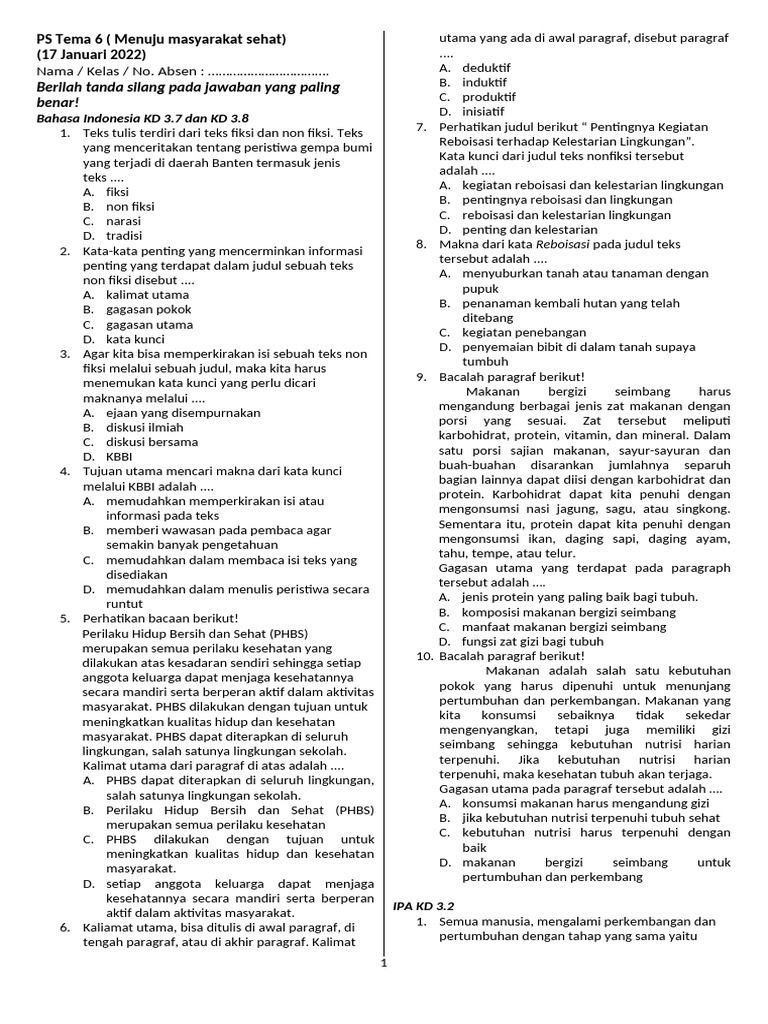 PS Tema 6 (Menuju Masyarakat Sehat) 2022 | PDF