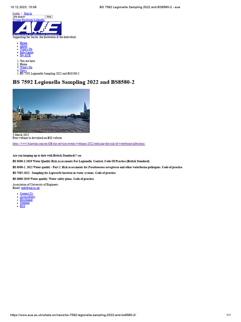 BS 7592 Legionella Sampling 2022 and BS8580-2 - Aue | PDF