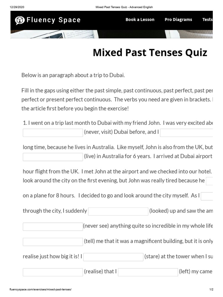 Mixed Past Tenses Quiz - Advanced English | PDF