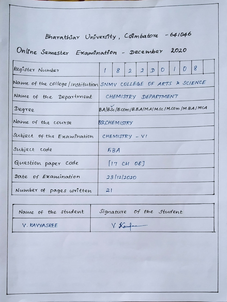 Chemistry Paper 6 | PDF