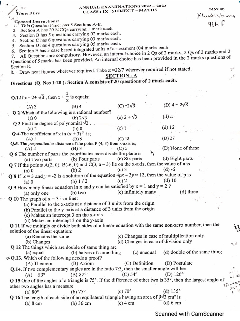 LWS Maths Final Paper 2023 | PDF
