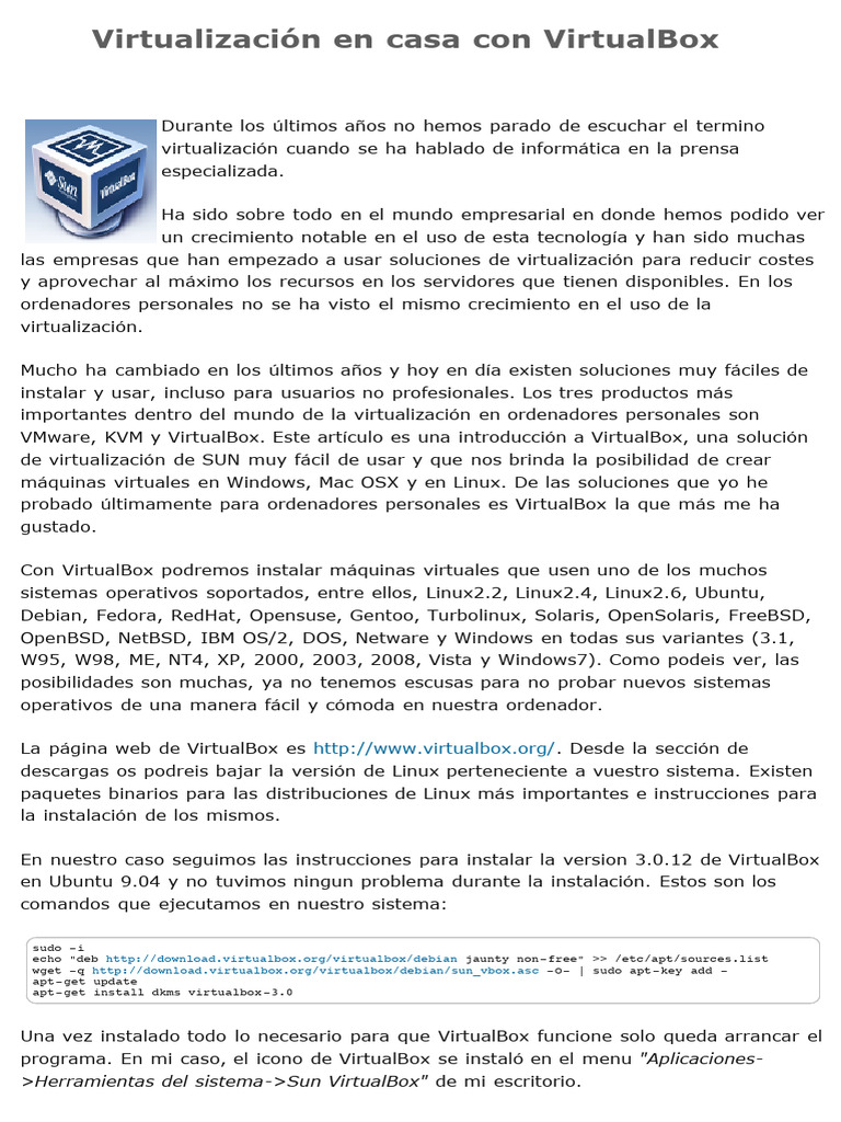 Virtualización con VirtualBox | PDF