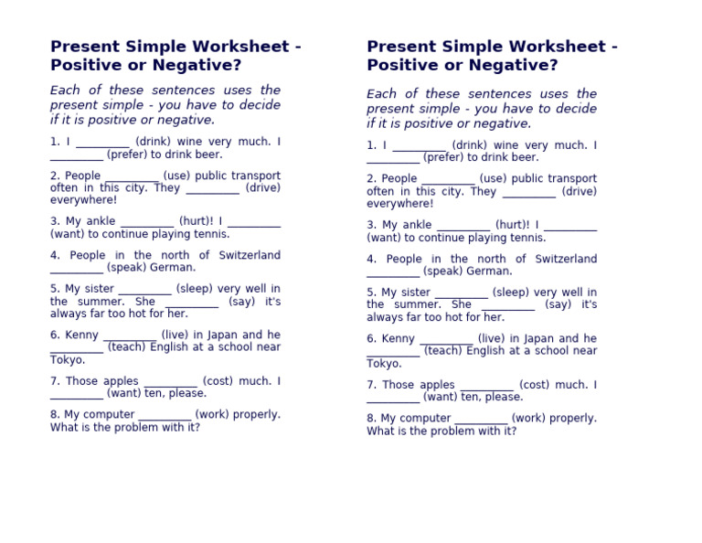 Present Simple Worksheet | PDF