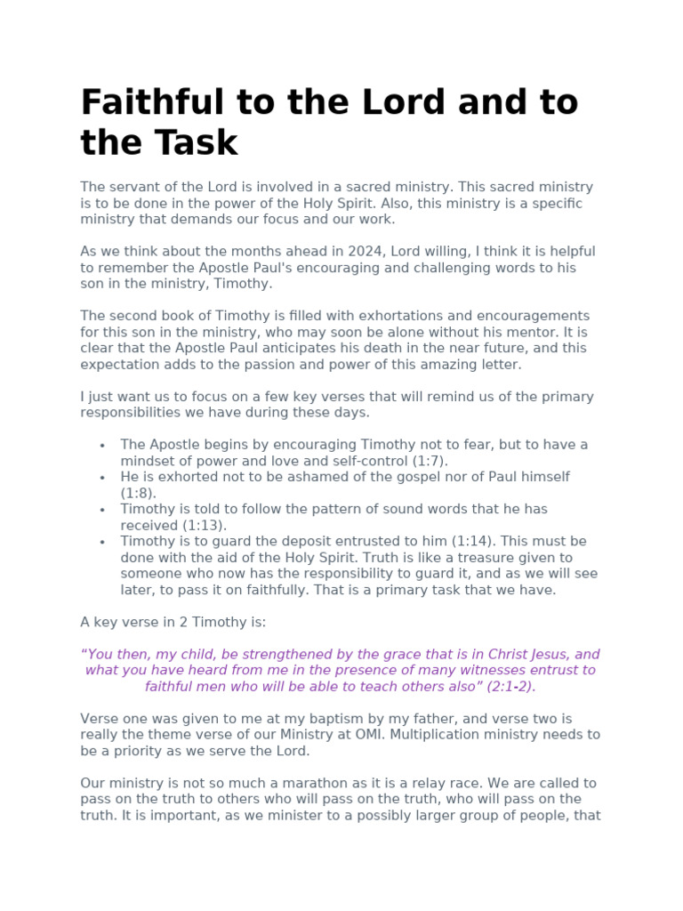 Faithful To The Lord and To The Task | PDF | Expository Preaching ...