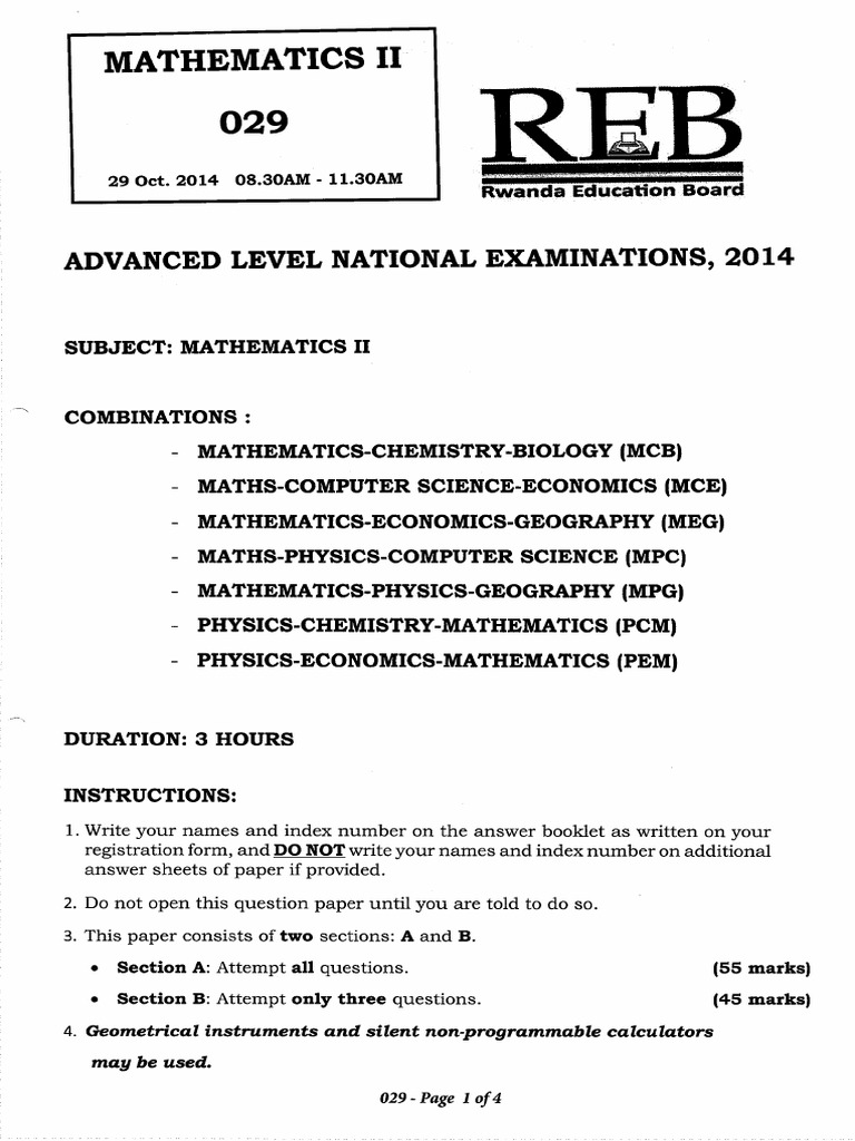 2014 Mathematics II MCB Mce Meg MPC MPG PCM Pem | PDF