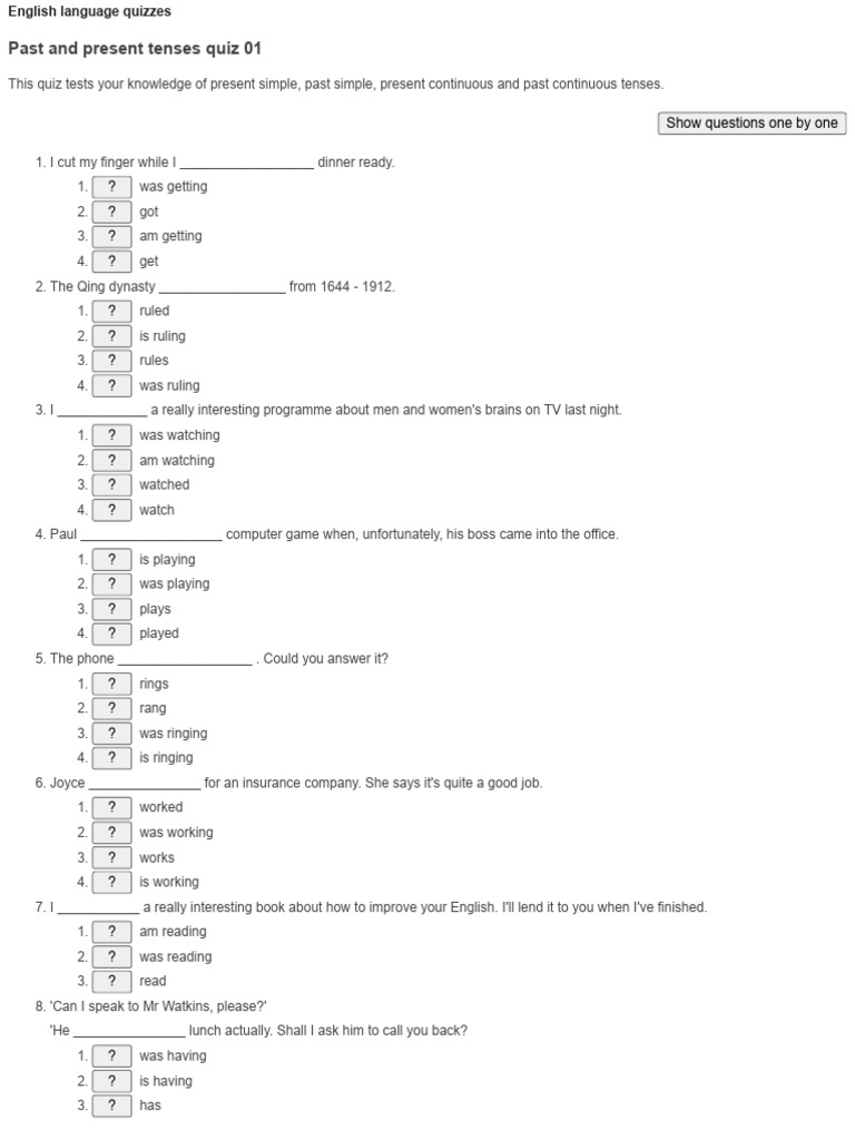 English Language Quiz - Tenses - Mixed - 01 | PDF