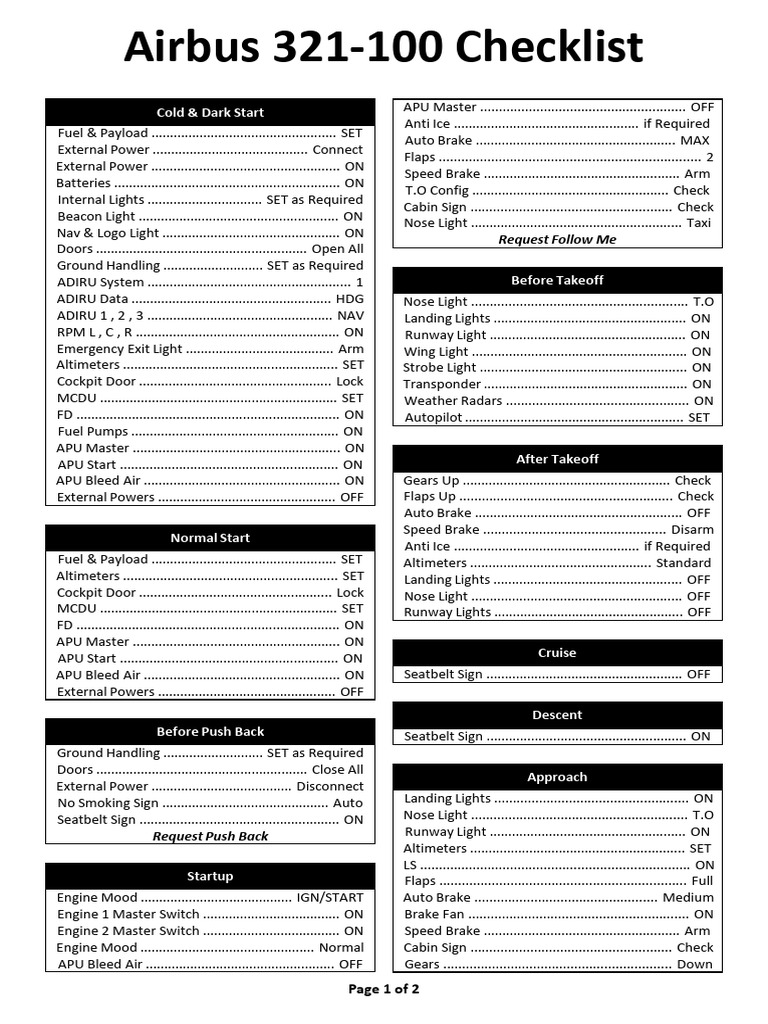Airbus 321-100 Checklist | PDF