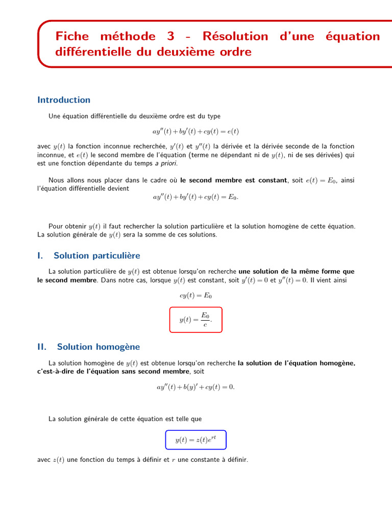 Fiche 3 - Résolution D'une Équation Différentielle Du Deuxième Ordre | PDF