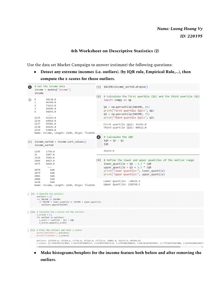 (Intro To Stat) Worksheet 4 - Descriptive Statistics | PDF