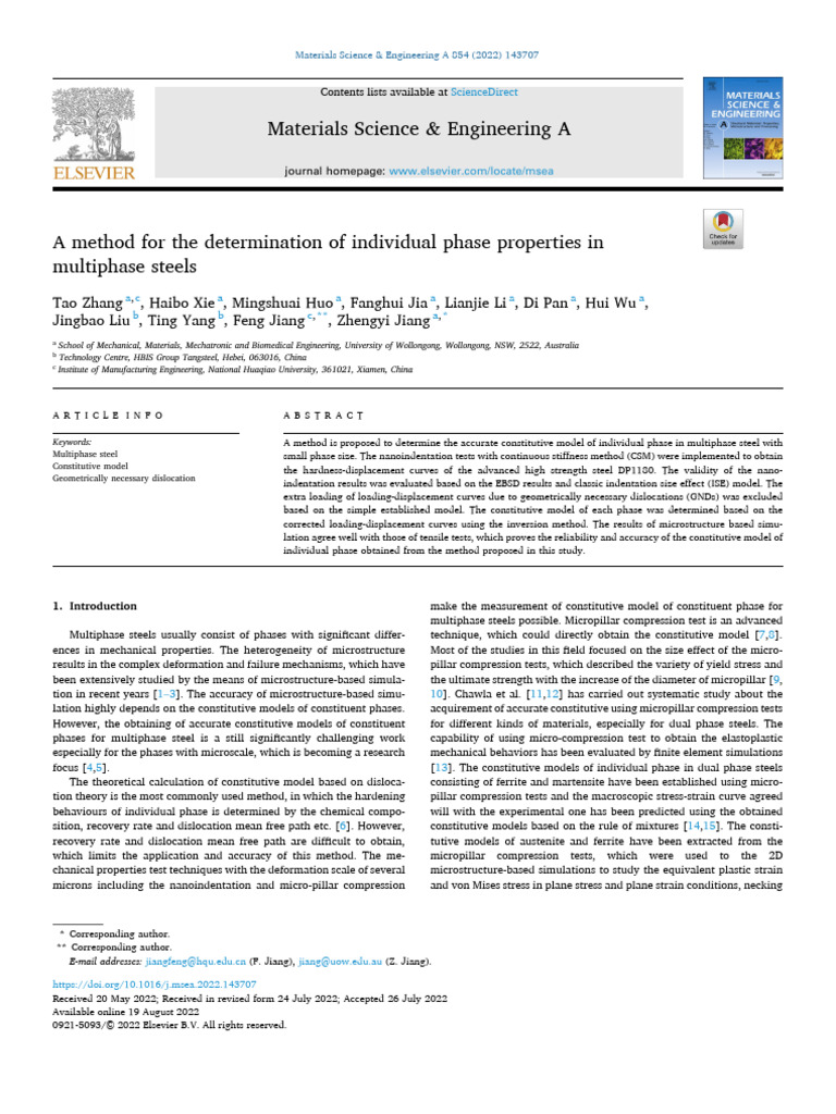 A Method for the Determination of Individual Phase Properties in Multiphase Steels | PDF