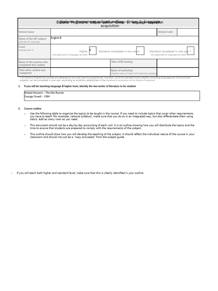 Course Outline English B | PDF