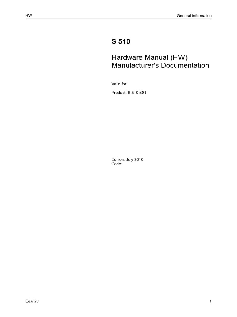 Hardware Manual (HW) Manufacturer's Documentation | PDF