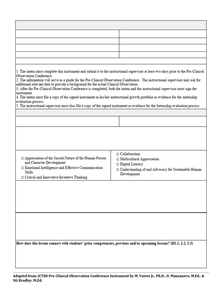 FORM 02.2 - Edited - Pre-Clinical Observation Conference Instrument | PDF