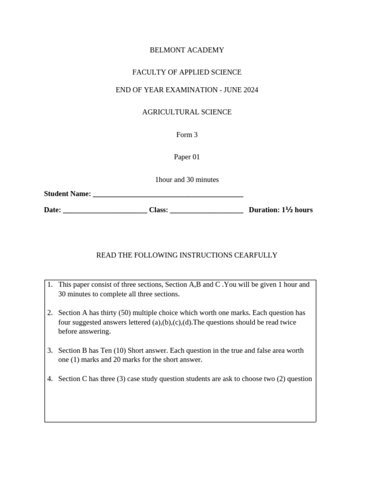 3th Form and 2nd First Draft Exam Script | PDF