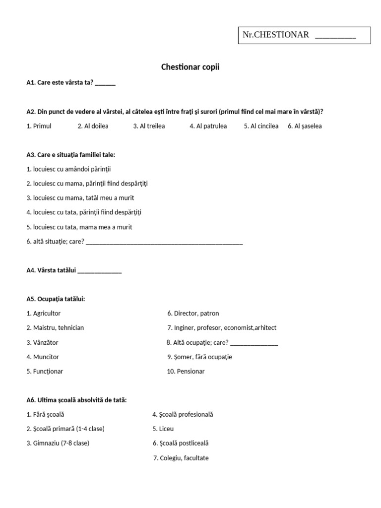 Chestionar Copii | PDF